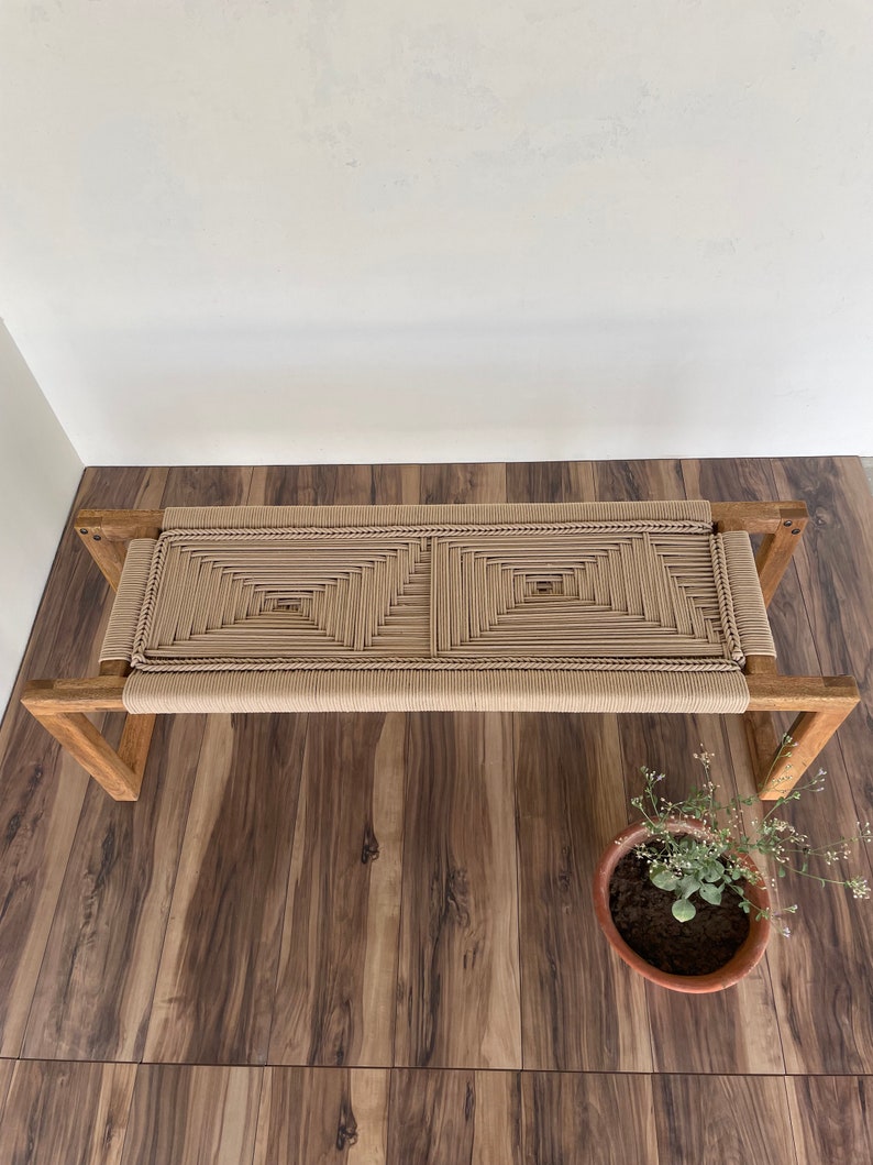 Boho Modern Woven Bench Mid Century Woven Bench Modern - Etsy