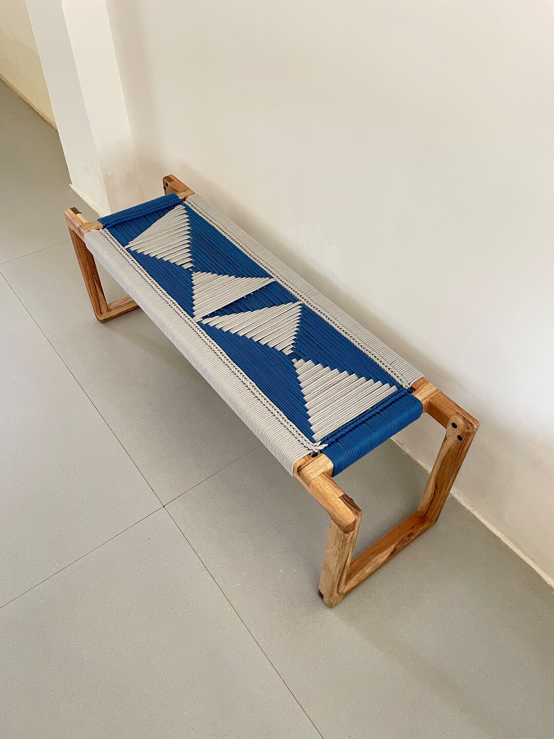 Boho Modern Bench Mid Century Woven Bench Modern Entryway Bench Woven ...