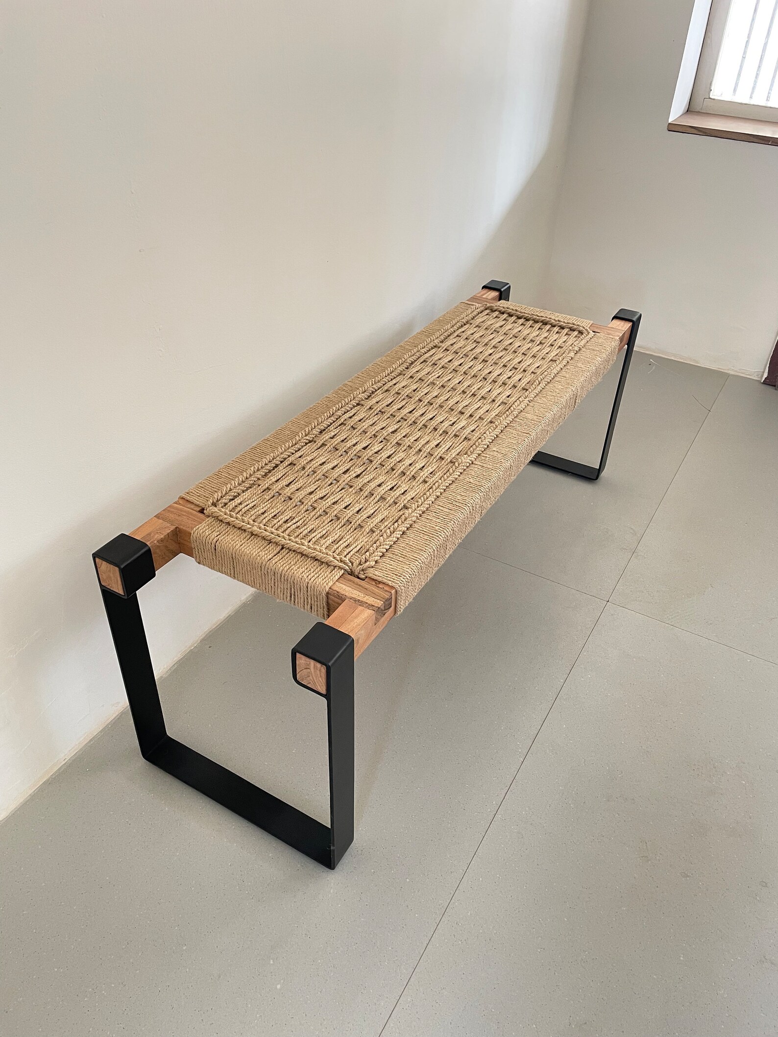 Mid-century Bench Woven Bench End of Bed Bench Mudroom Bench Entryway ...