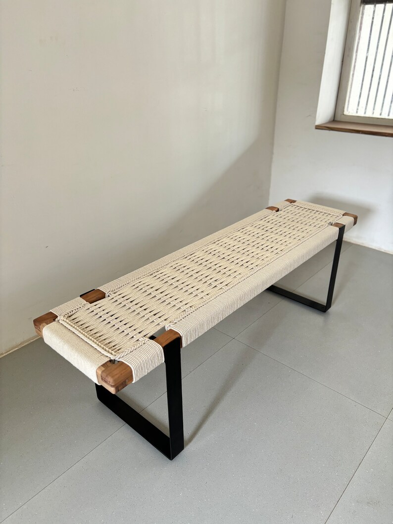 Boho Modern Woven Bench Mid Century Woven Bench Mudroom Entryway Bench ...