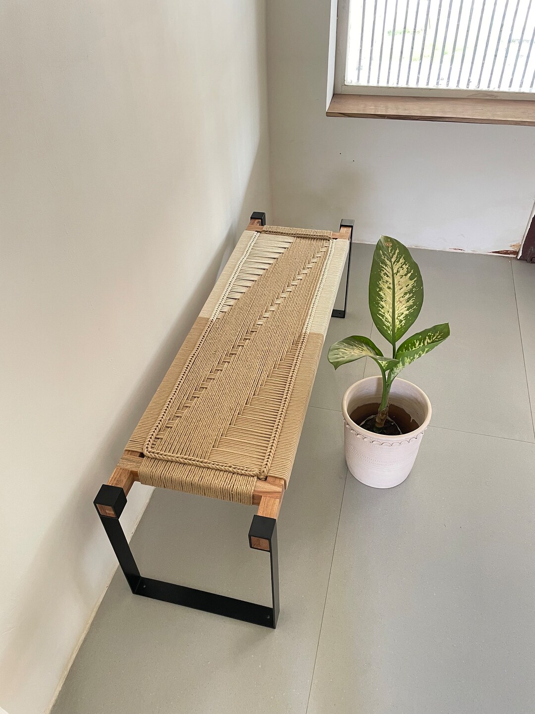 Modern Entryway Bench Woven Bench End of Bed Bench Mudroom Bench ...