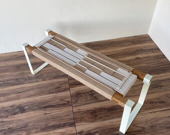 Boho Modern Woven Bench Mid Century Woven Bench Mudroom Entryway Bench ...