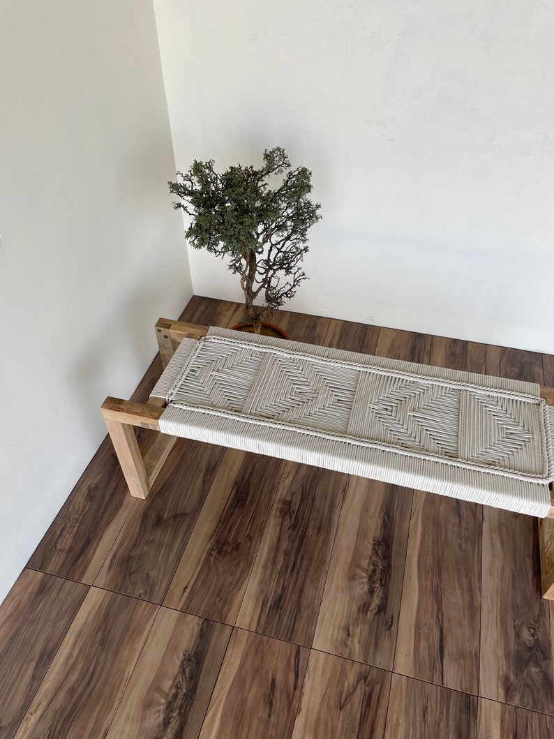 Boho Woven Bench Mid Century Modern Woven Bench Modern - Etsy