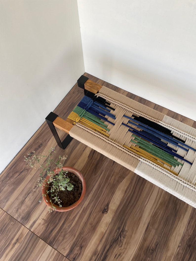 Hand Woven Bench Mid Century Woven Bench Modern Entryway - Etsy
