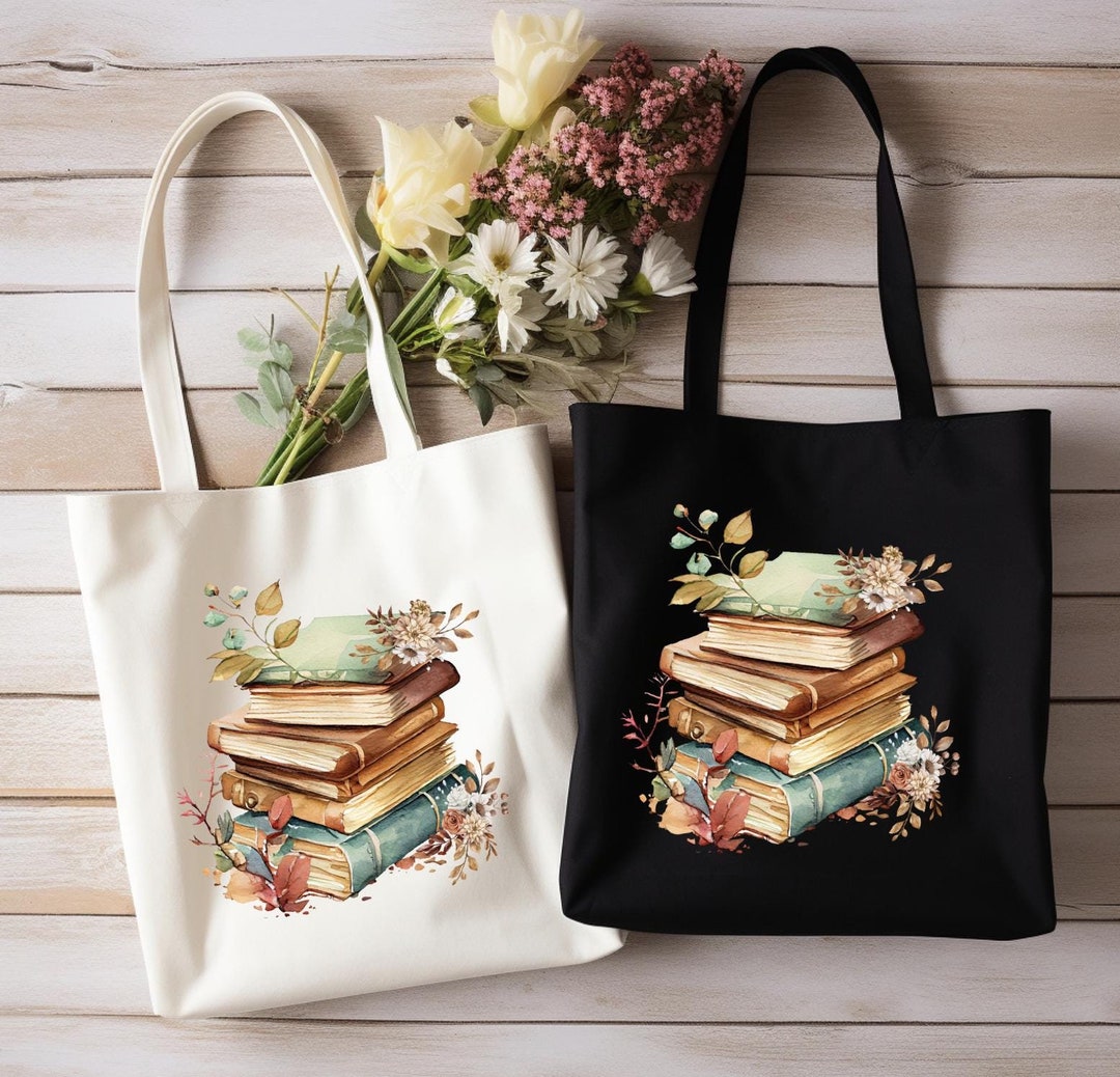 Floral Book Tote Bag,books Bag, Floral Book Bag, Book Club Gifts ...