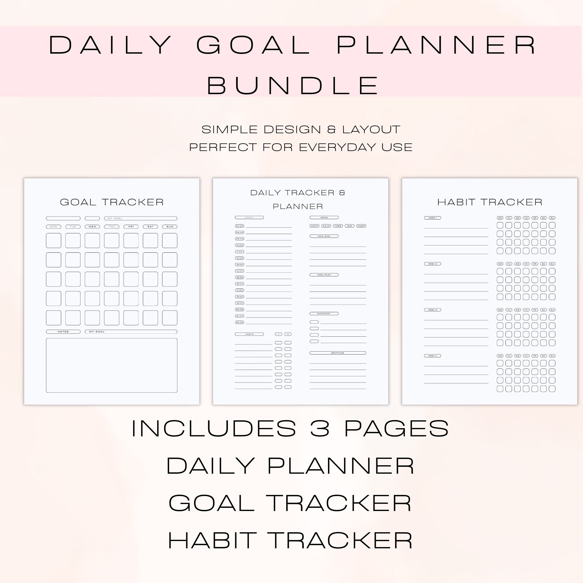 Daily Planner Goal & Habit Tracker Bundle, Daily Planner Undated PDF ...