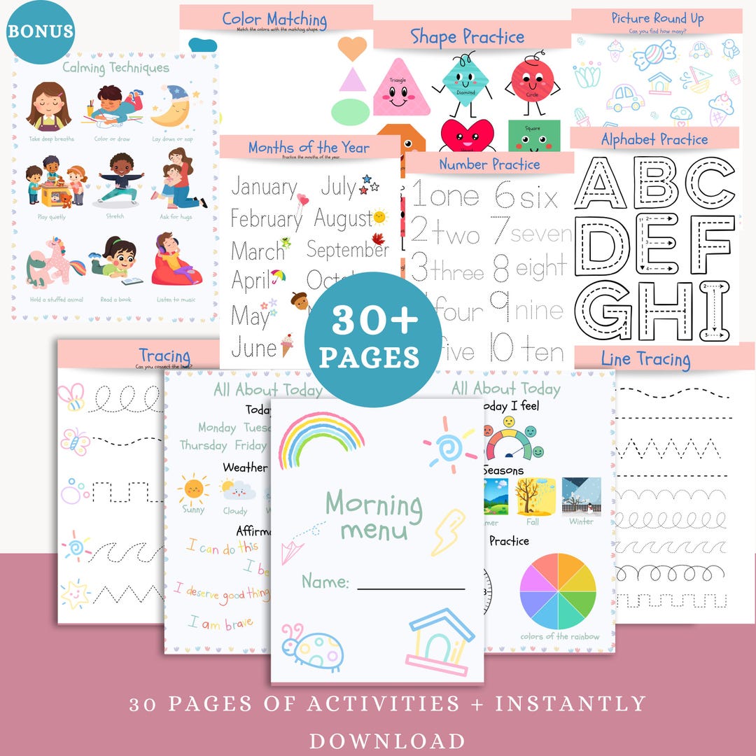 Morning Menu Printable Preschool Kindergarten Instant Download Numbers ...