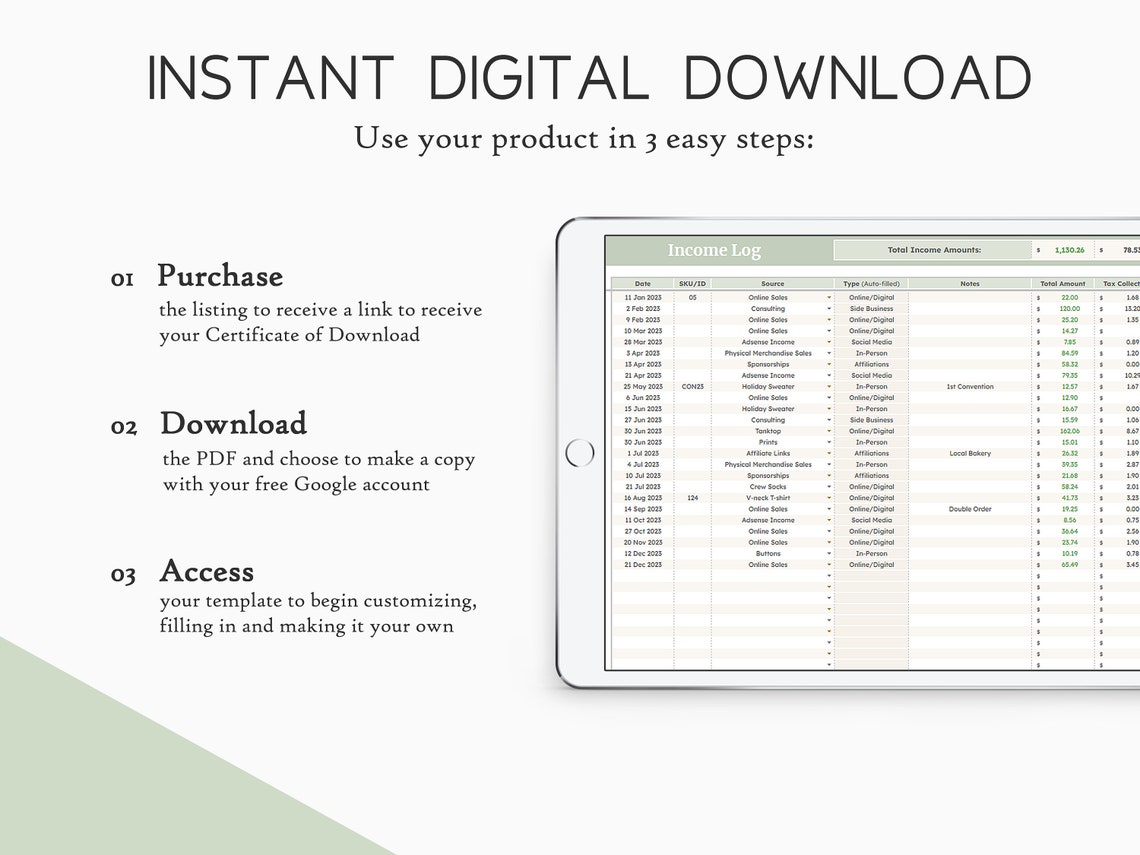 Basic Bookkeeping for Small Business | Google Sheets Template | Income ...
