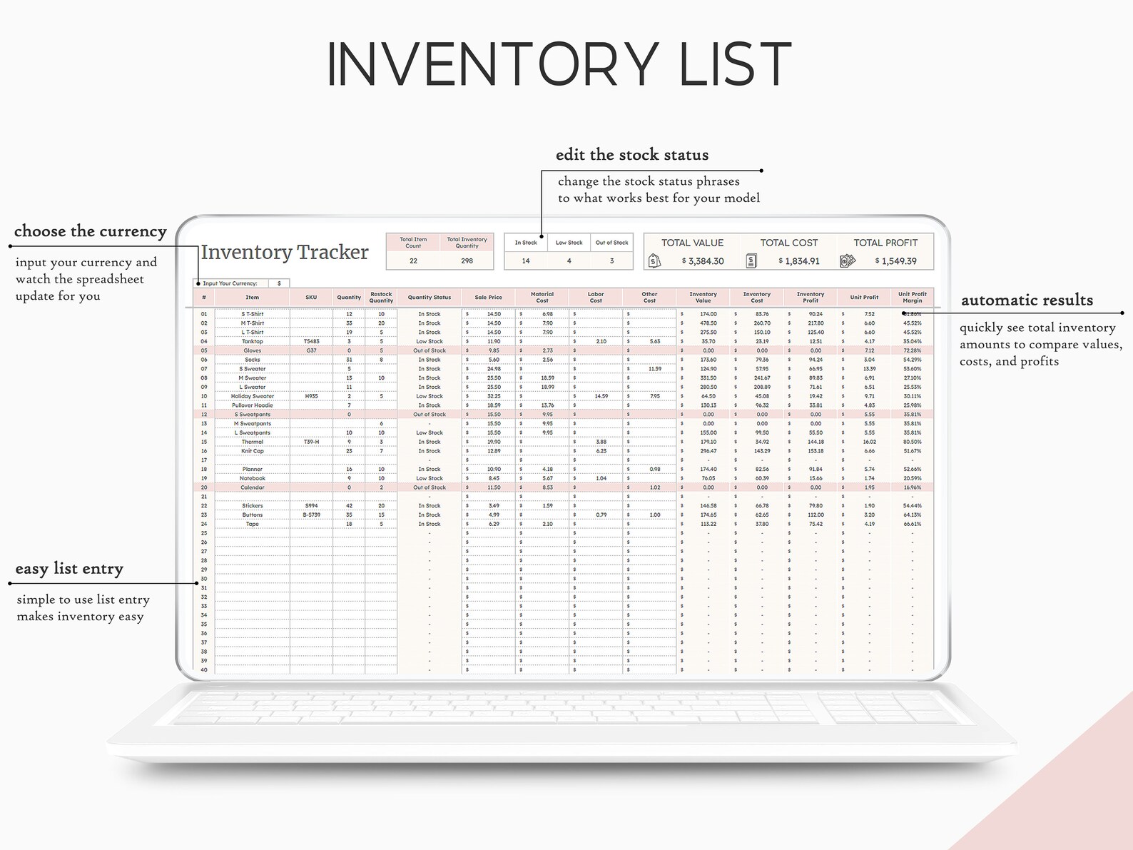 Inventory Tracker Spreadsheet | Google Sheets Template | Product ...