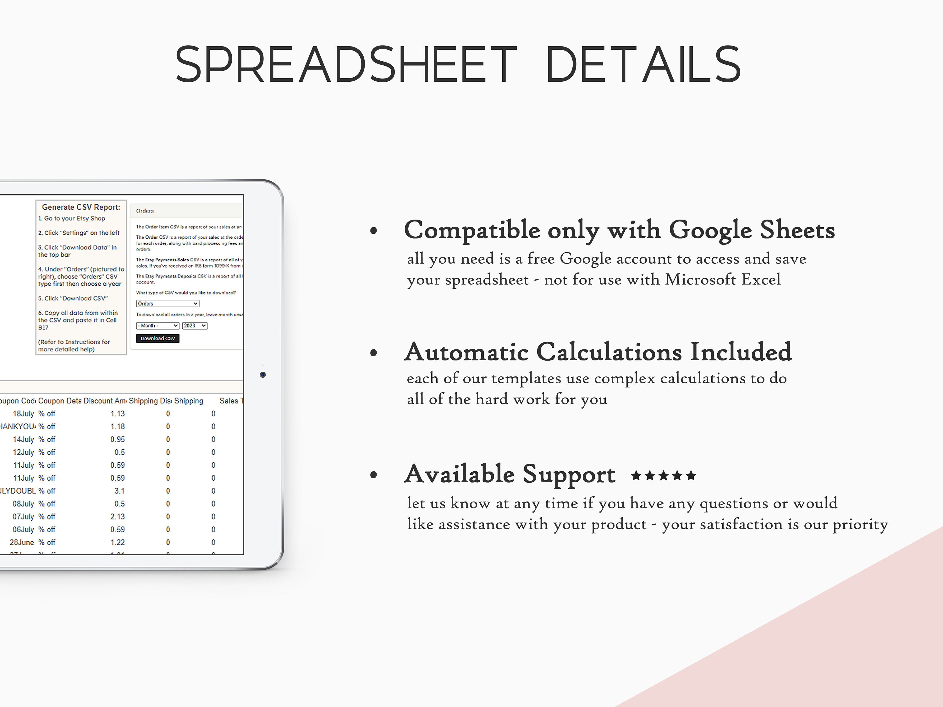 Etsy Shop Toolkit Google Sheets Template Financial CSV Bookkeeping ...