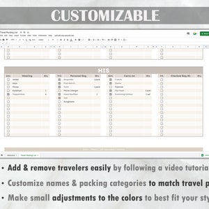 Travel Packing List Google Sheets Template Editable - Etsy
