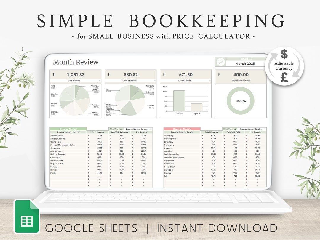 Bookkeeping for Small Business Spreadsheet | Google Sheets Template ...