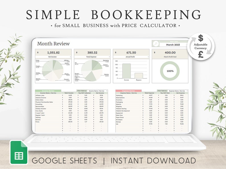 Bookkeeping for Small Business Spreadsheet | Google Sheets Template ...
