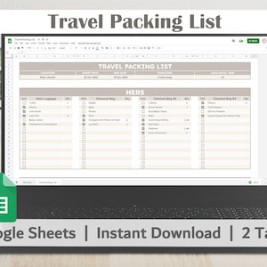 Travel Packing List Google Sheets Template Editable - Etsy