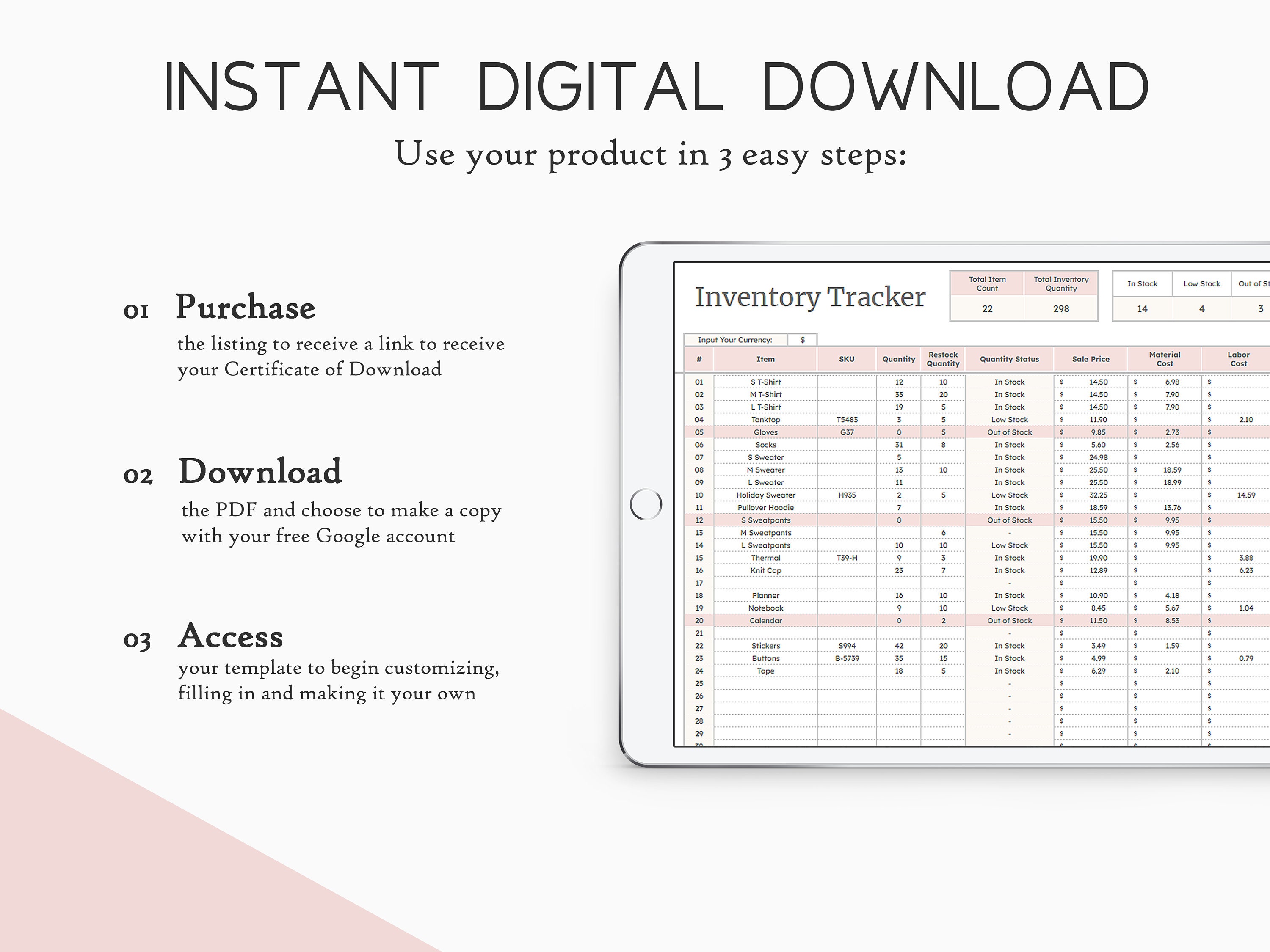 Inventory Tracker Spreadsheet | Google Sheets Template | Product ...