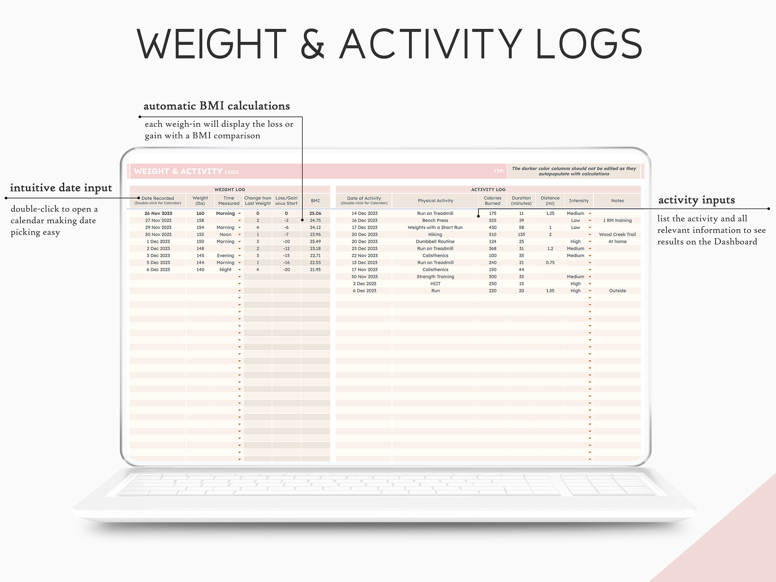 Weight Loss Activity Tracker Spreadsheet Google Sheets Template ...