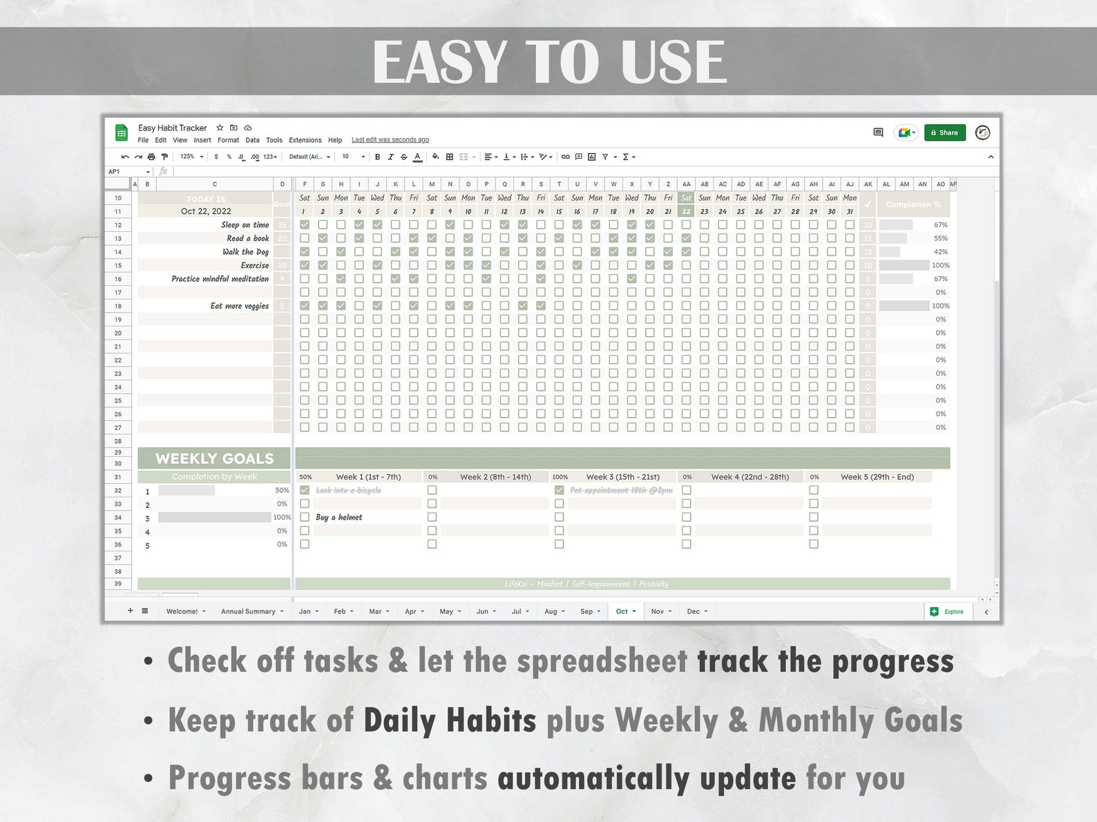 Habit Tracker Spreadsheet Google Sheets Template Daily - Etsy UK