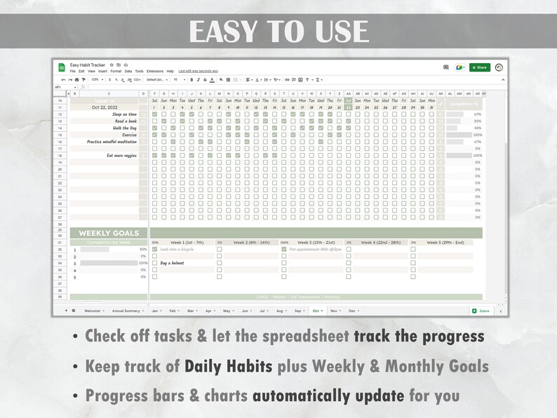 Habit Tracker Spreadsheet Google Sheets Template Daily - Etsy