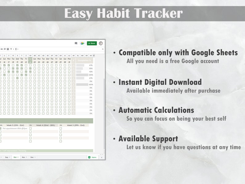 Habit Tracker Spreadsheet Google Sheets Template Daily - Etsy
