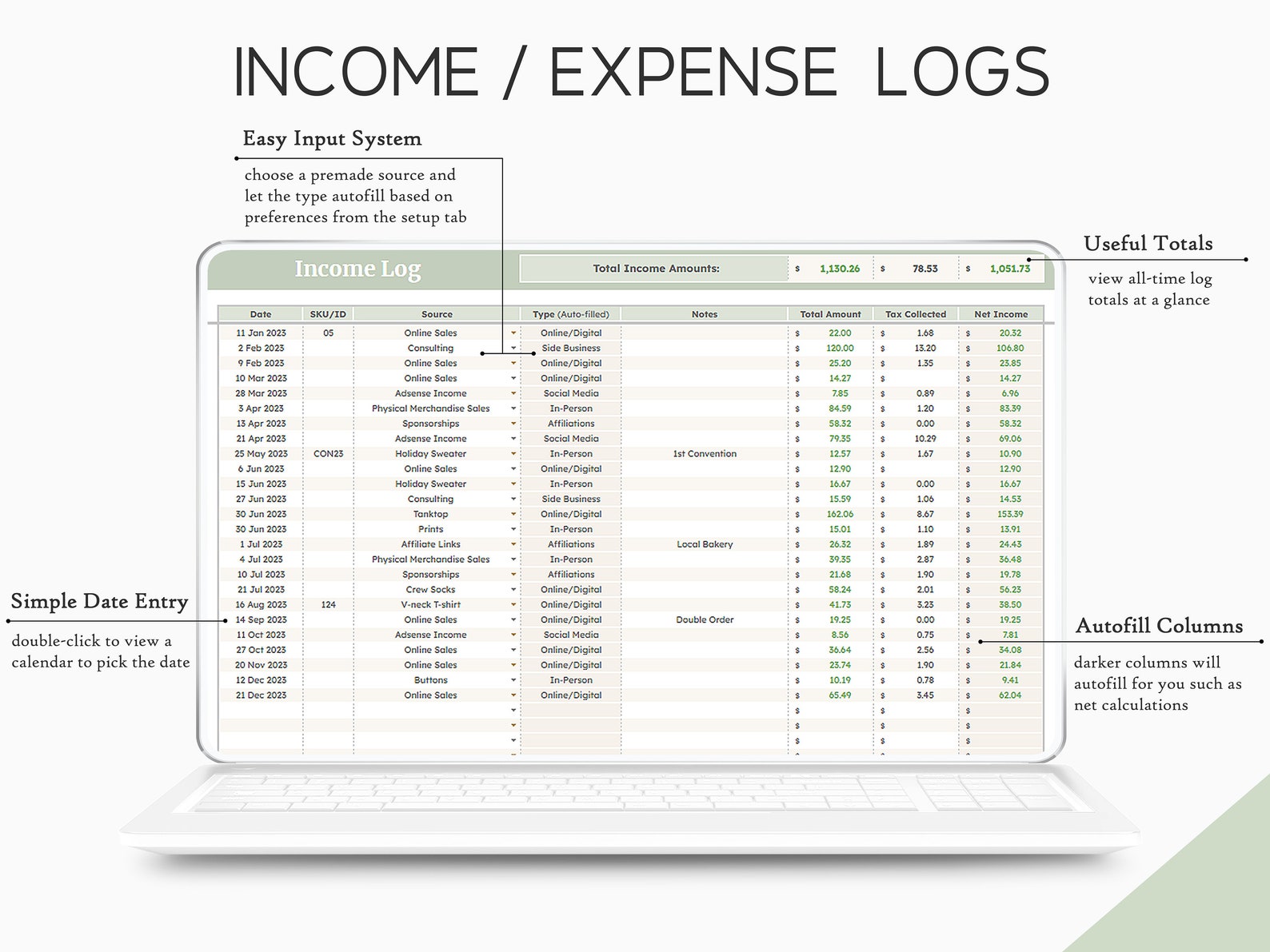 Basic Bookkeeping for Small Business | Google Sheets Template | Income ...