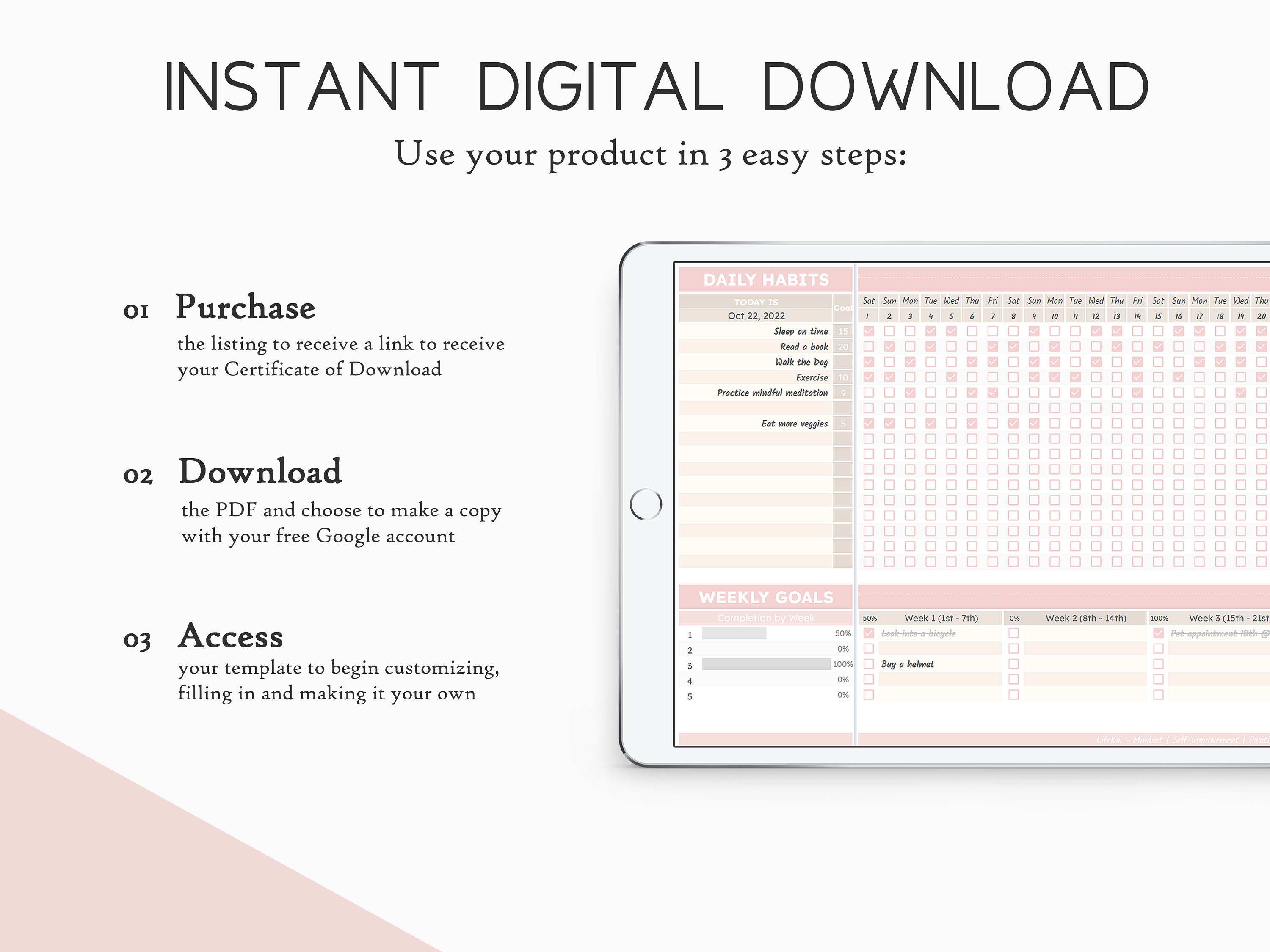 Habit Tracker Spreadsheet | Google Sheets Template | Daily Weekly and ...