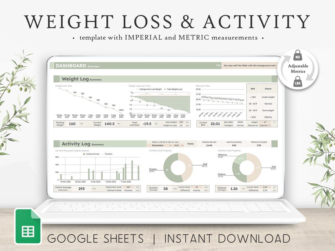 Weight Loss Activity Tracker Spreadsheet | Google Sheets Template ...