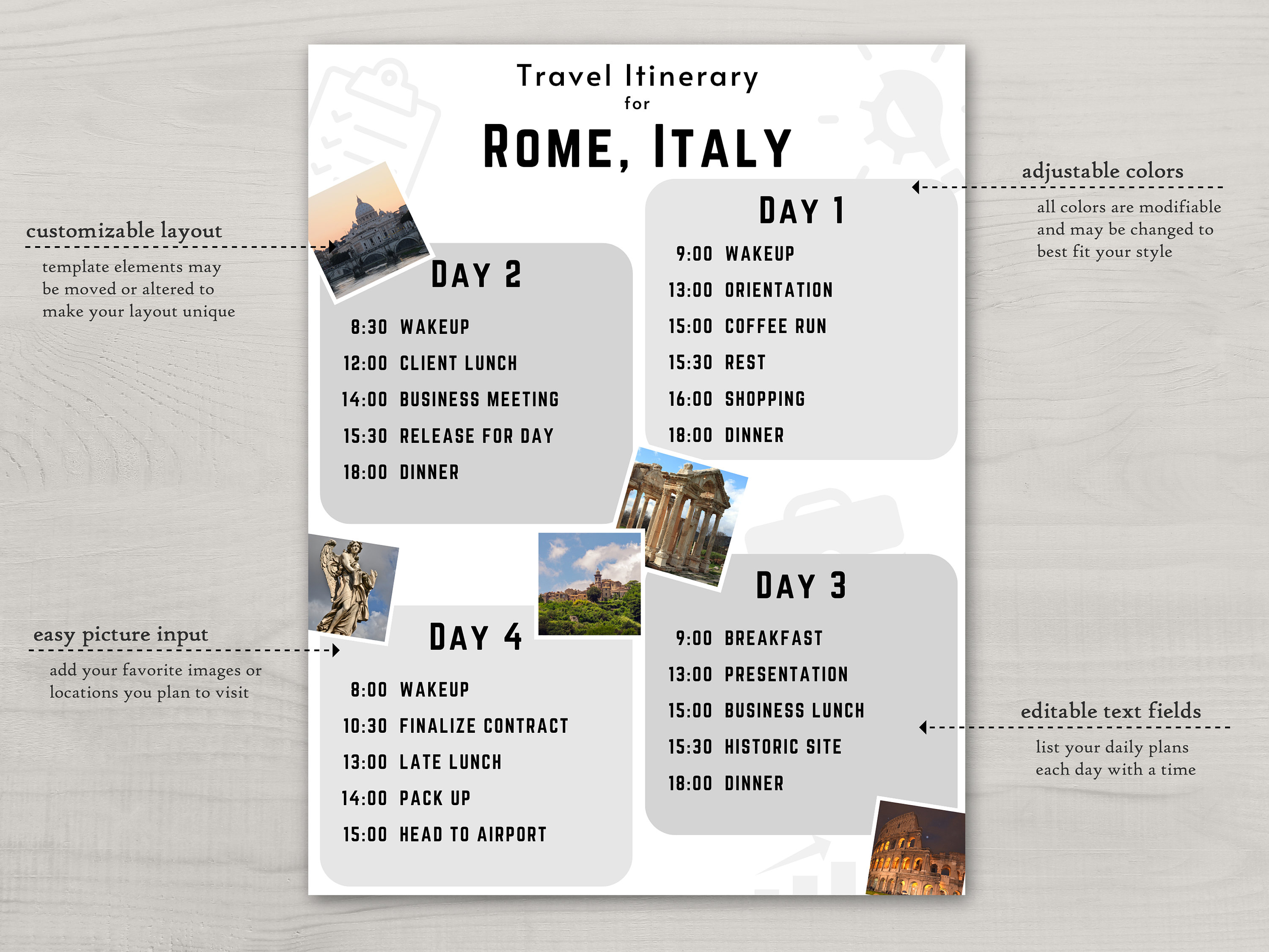 Business Travel Itinerary | Canva Template | Basic Editable Itinerary ...