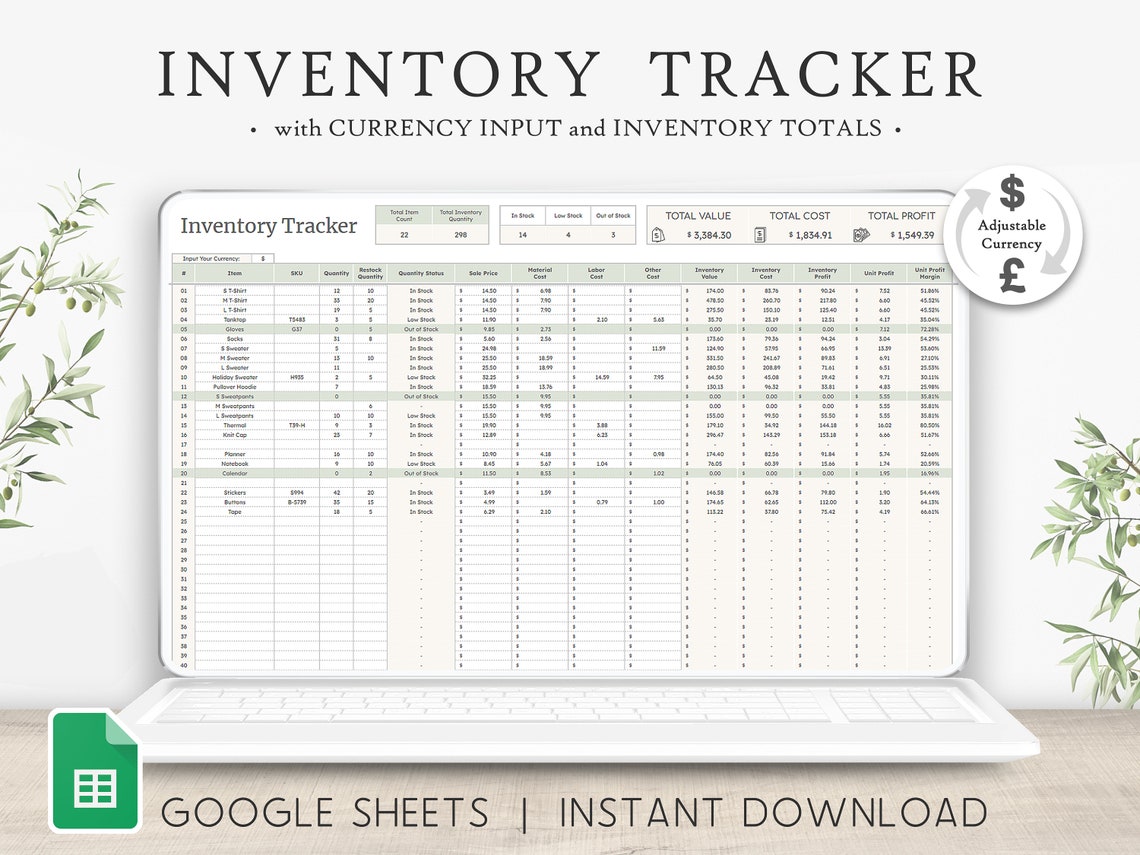Inventory Tracker Spreadsheet | Google Sheets Template | Product ...