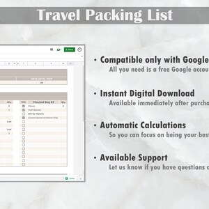Travel Packing List Google Sheets Template Editable - Etsy