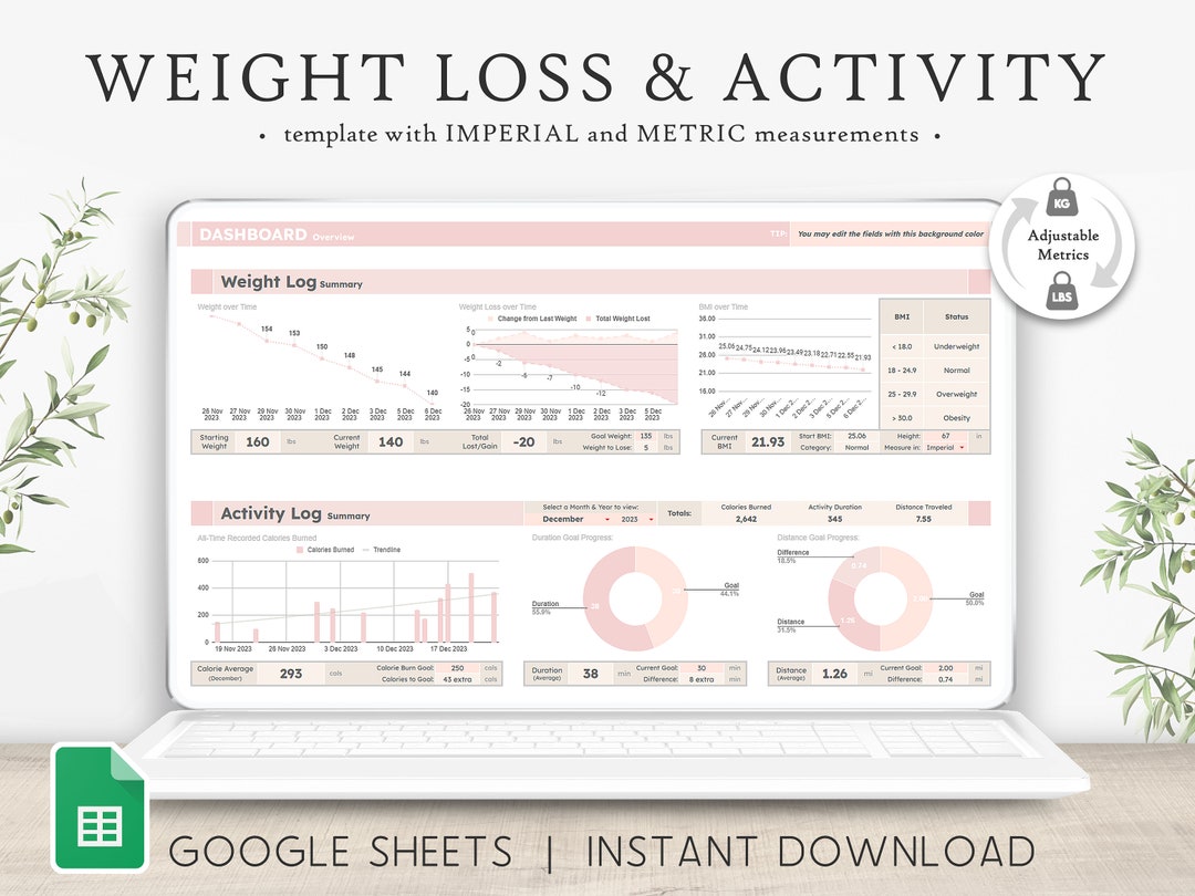 Weight Loss Activity Tracker Spreadsheet | Google Sheets Template ...