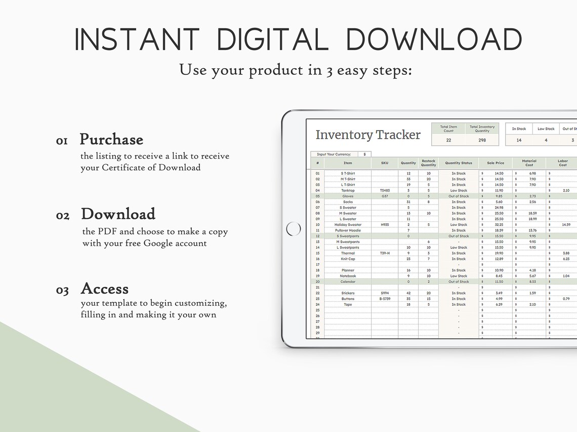 Inventory Tracker Spreadsheet | Google Sheets Template | Product ...