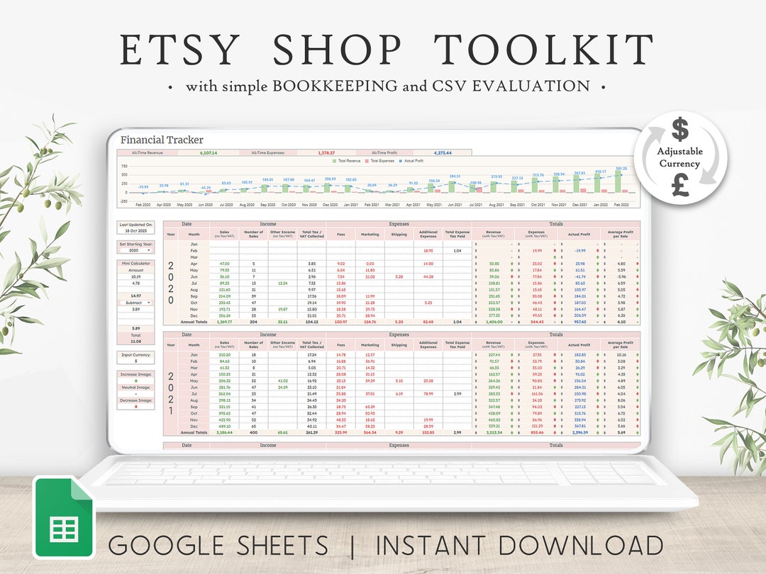 Etsy Shop Toolkit | Google Sheets Template | Financial CSV Bookkeeping ...