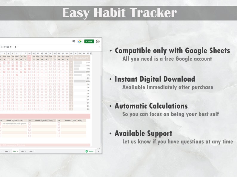 Habit Tracker Spreadsheet Google Sheets Template Daily - Etsy