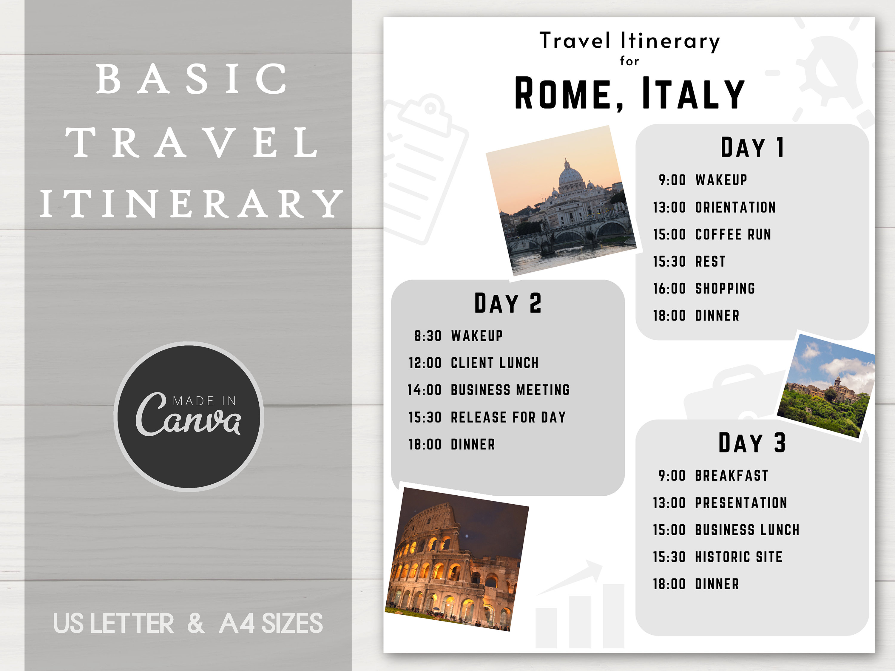 Business Travel Itinerary | Canva Template | Basic Editable Itinerary ...