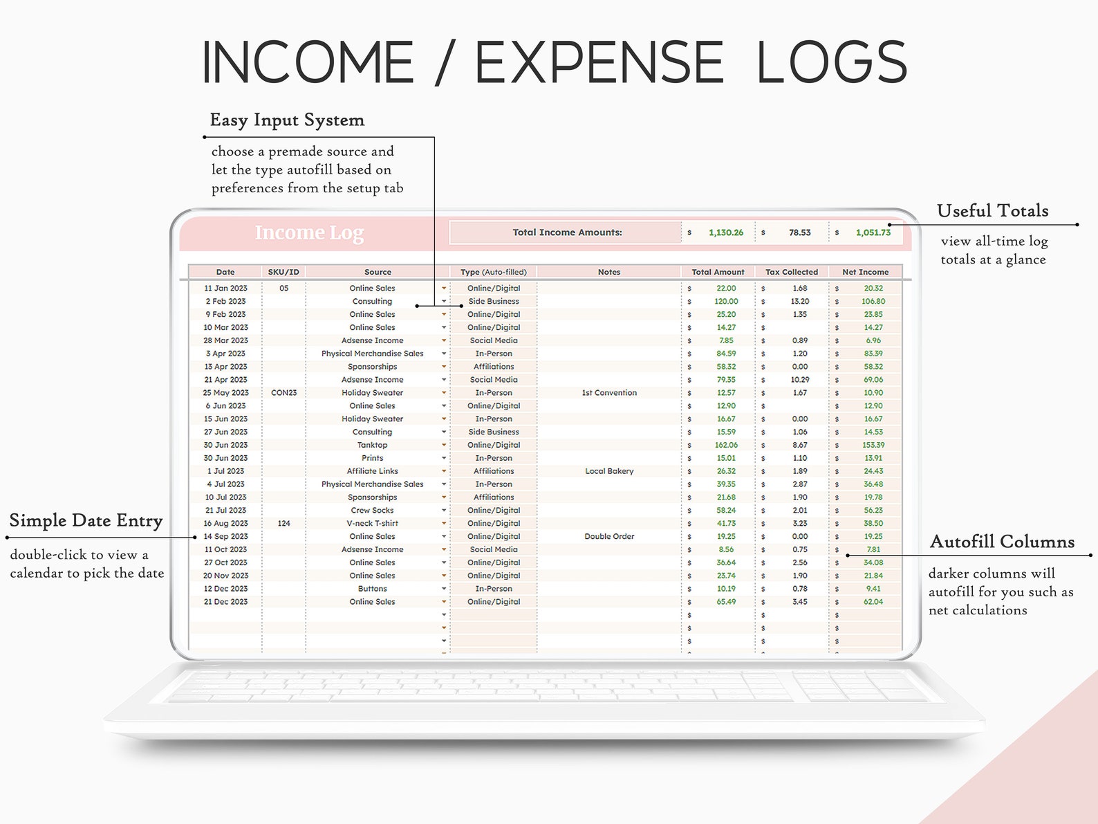 Basic Bookkeeping for Small Business Google Sheets Template Income ...