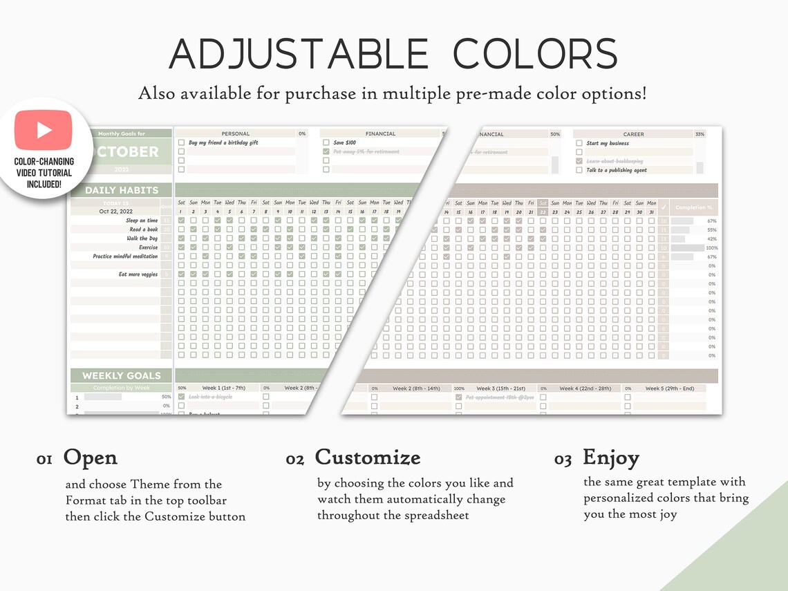 Habit Tracker Spreadsheet Google Sheets Template Daily Weekly and ...
