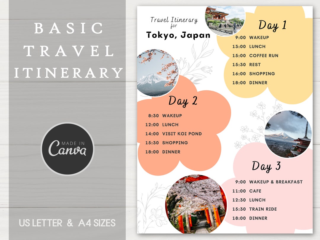 Flower Travel Itinerary | Canva Template | Basic Editable Itinerary ...
