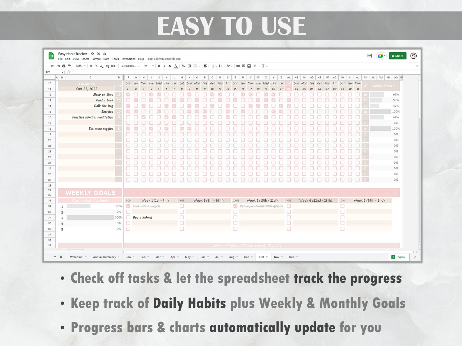 Habit Tracker Spreadsheet Google Sheets Template Daily - Etsy