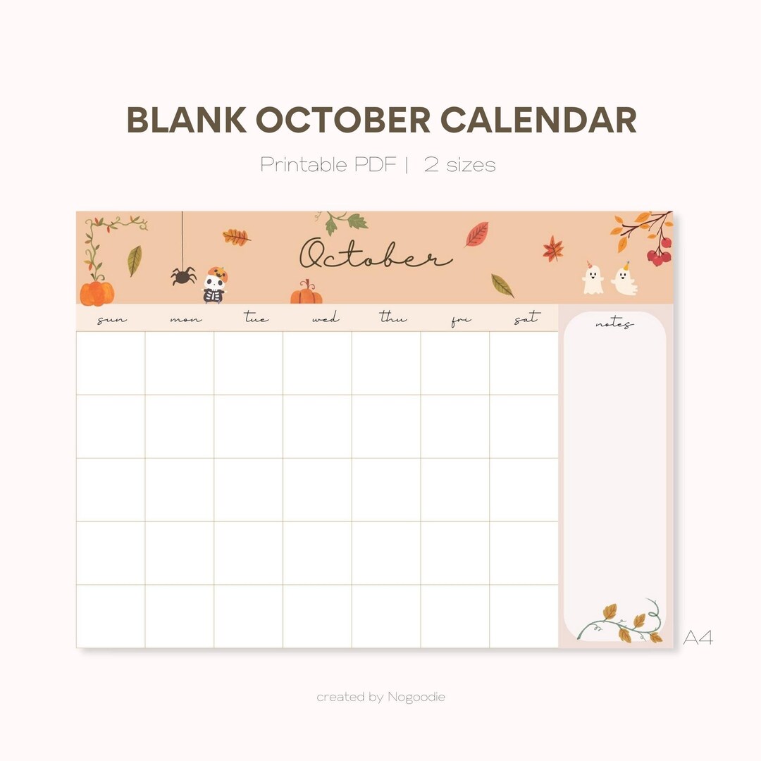 October Blank Aesthetic Calendar Halloween Calendar Template - Etsy