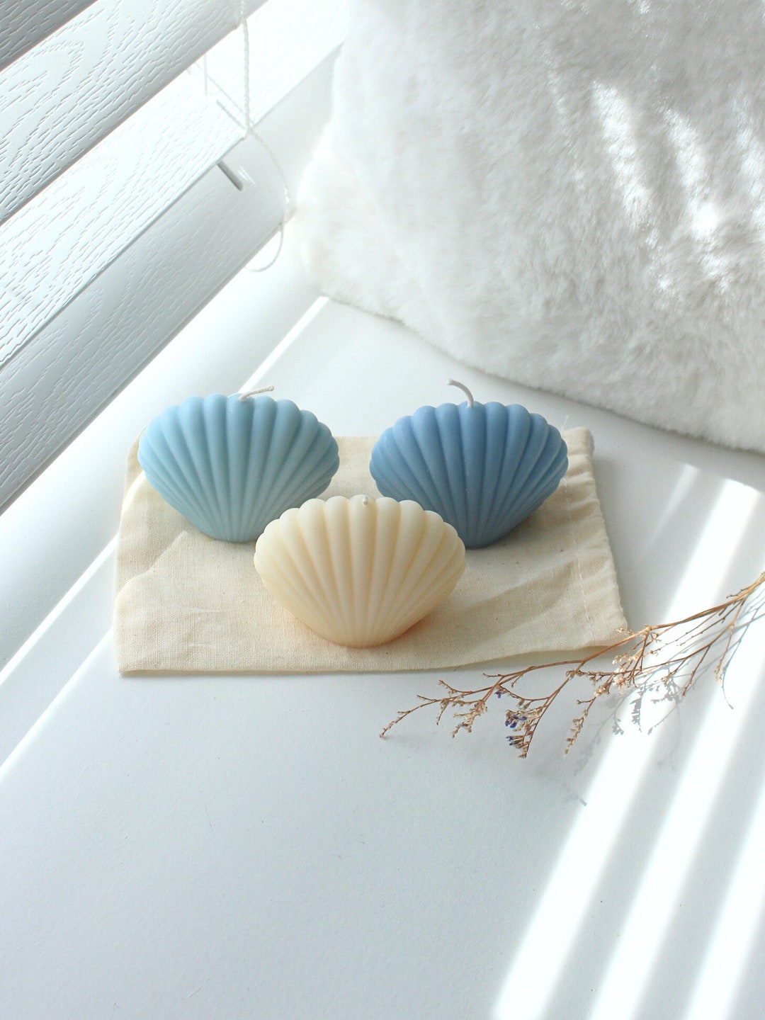 Mini Clamshell Candle Set, Aesthetic Beach Room Decor, Seashell Candle ...