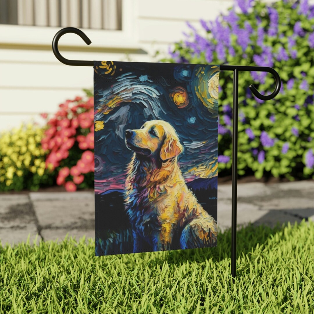 Golden Retriever, Starry Night, Yard Flags, Double Sided, Printing Art ...