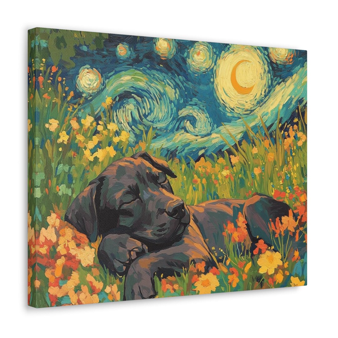 Black Lab Portrait: Starry Night Dog Art, Labrador Mom Gift - Etsy