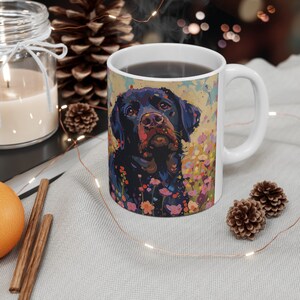 Black Labrador Art, Dog Flower Art, Dog Mom Gift, Ceramic Coffee Mug ...