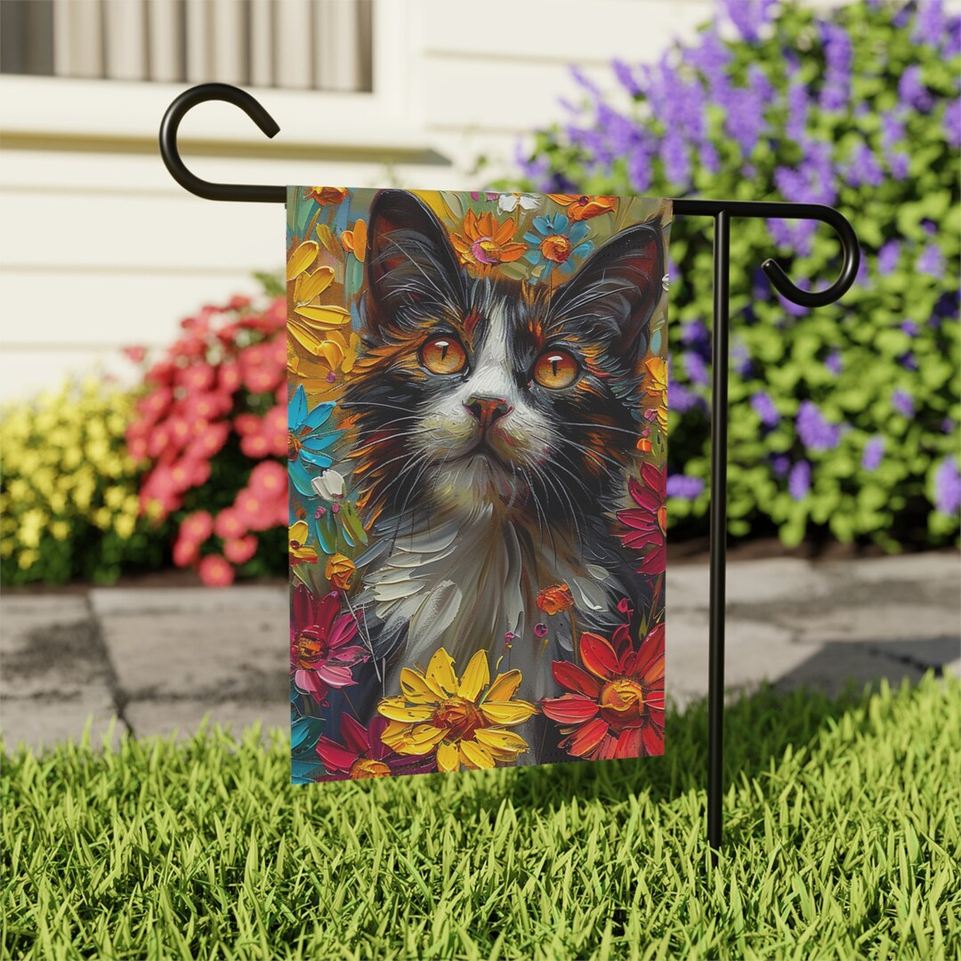 Tuxedo Cat Flower Yard Flag Tuxedo Cat Garden Sign Double Sided Print ...