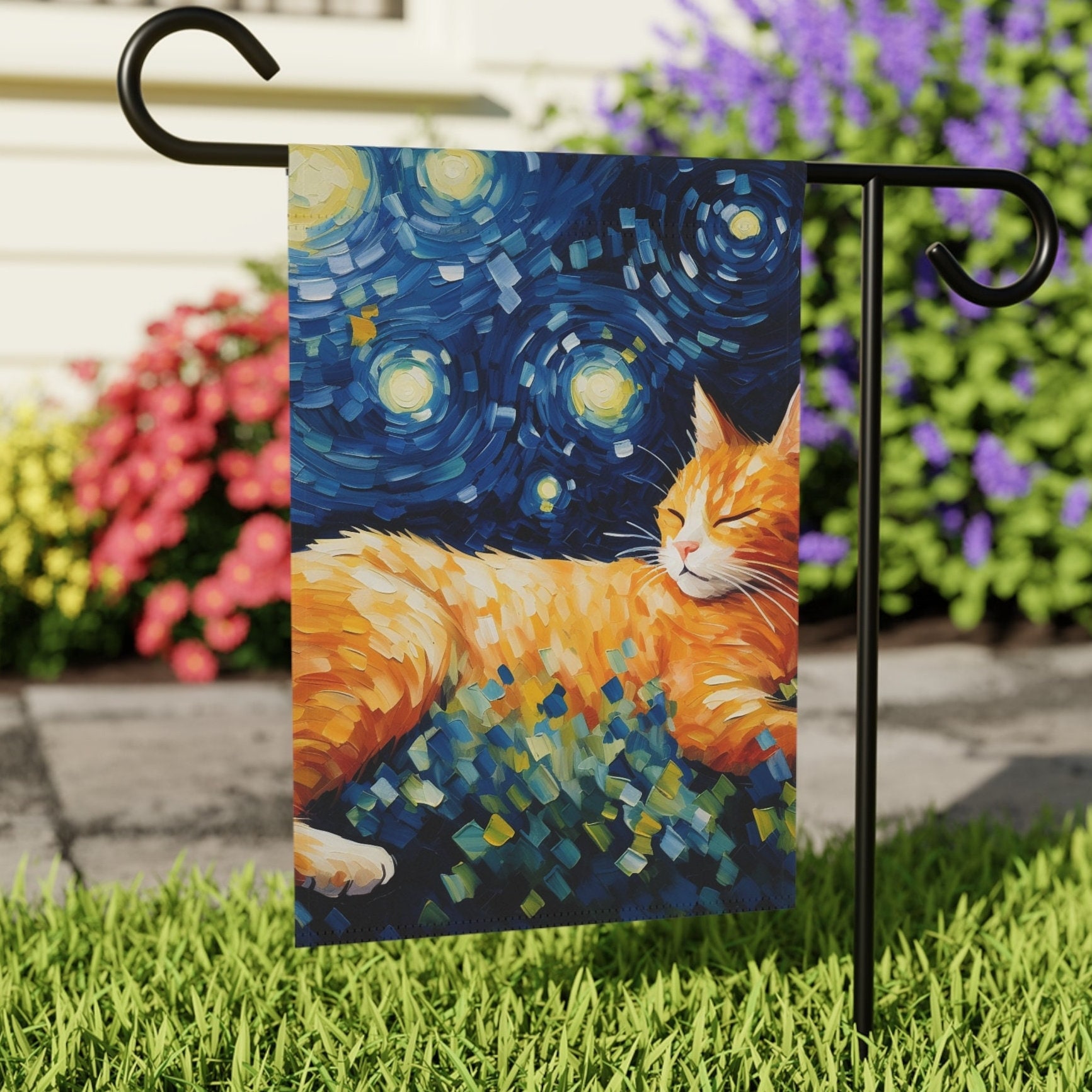 Orange Tabby Cat Garden Flag, Garden Statue, Cat Garden Decor, Cat ...