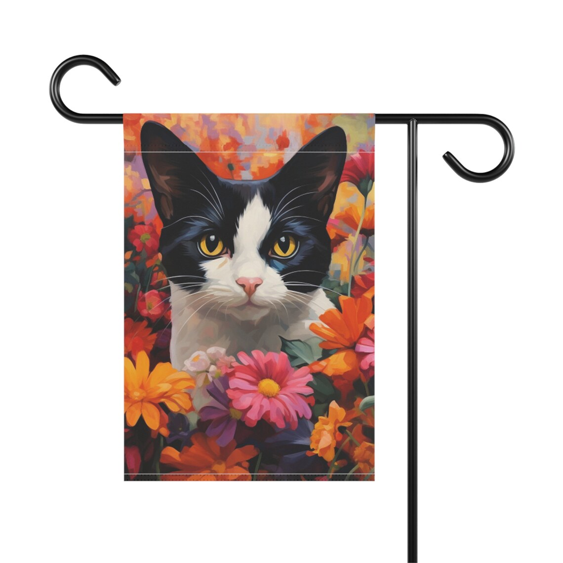Tuxedo Cat Flower Yard Flag Tuxedo Cat Garden Sign Double Sided Print ...