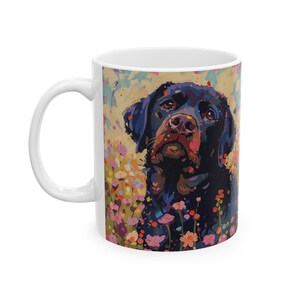Black Labrador Art, Dog Flower Art, Dog Mom Gift, Ceramic Coffee Mug ...