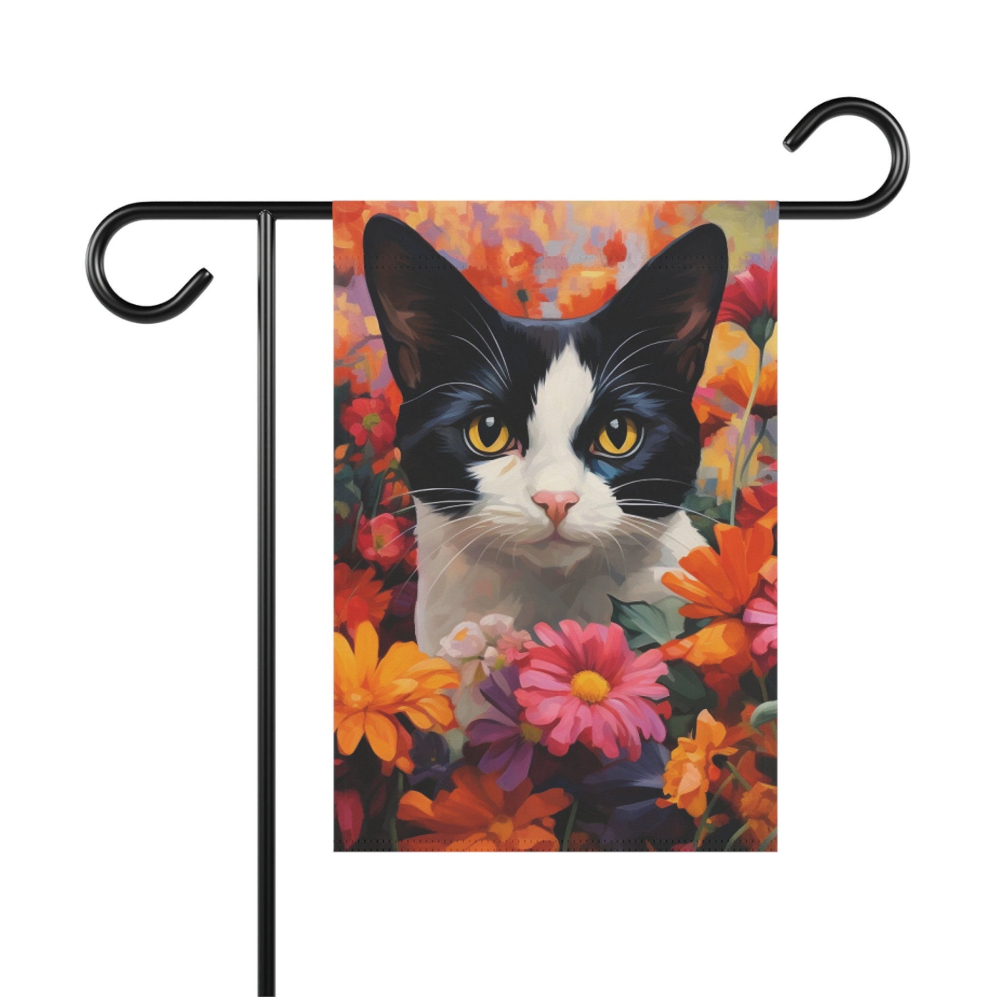 Tuxedo Cat Flower Yard Flag Tuxedo Cat Garden Sign Double Sided Print ...