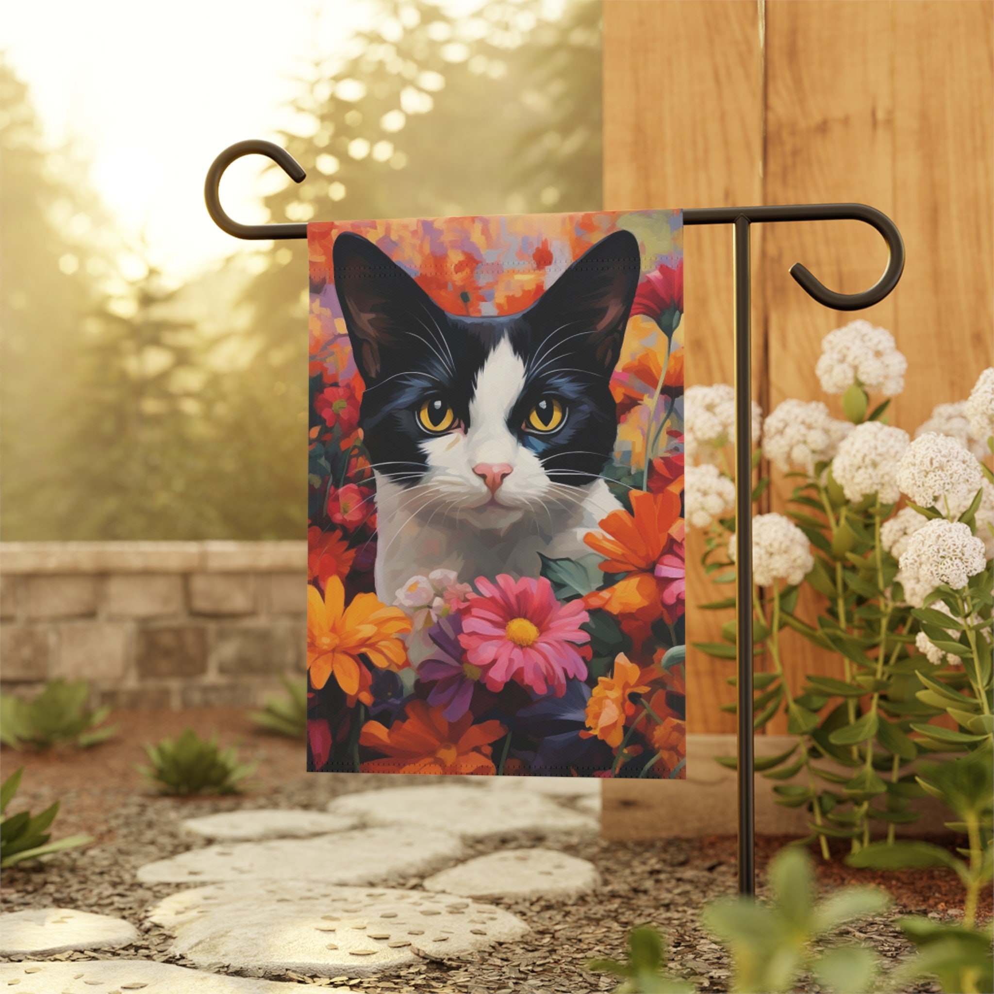 Tuxedo Cat Flower Yard Flag Tuxedo Cat Garden Sign Double Sided Print ...