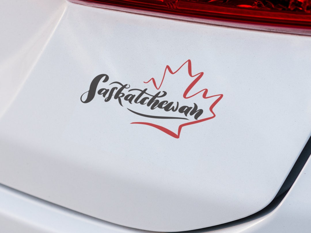 Saskatchewan Script Maple Leaf Vinyl Decal, Canadian Province Car Truck ...